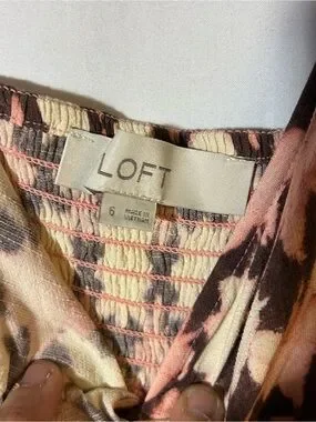 LOFT | Dresses | Loft Summer Dress Pink Tan Pattern Twist Front Detail ...
